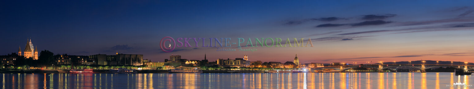 Mainz Panorama am Abend - Skyline Rheiufer (p_00701)